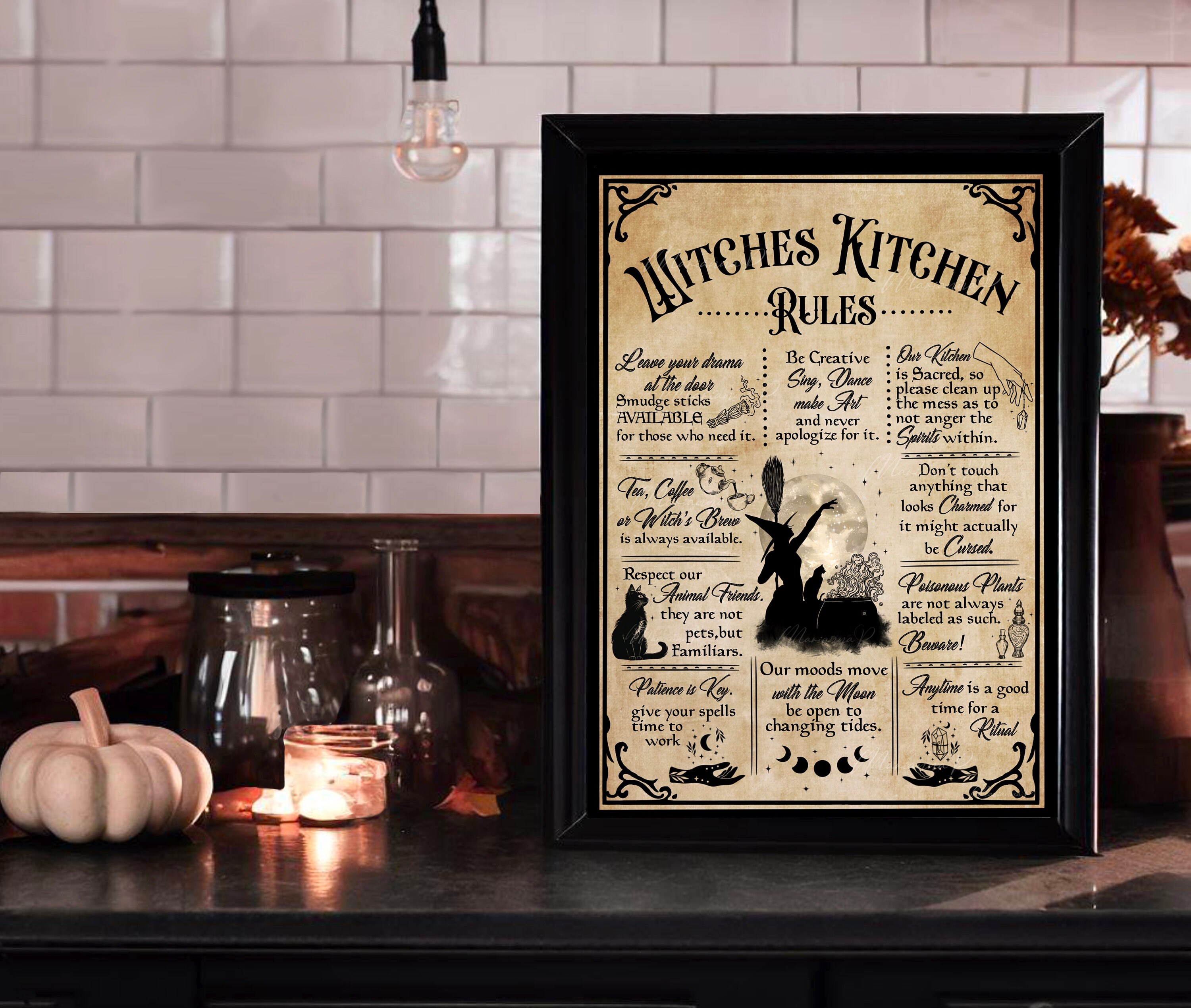 Witches Kitchen Rules Poster Witch Print Witchy Decor Kitchen Witchery