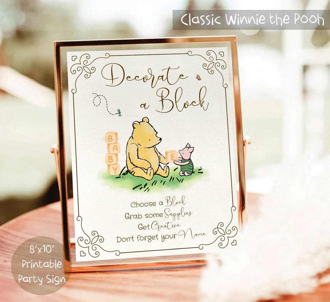 Winnie the Pooh Baby Shower Sign Decorate a Block Sign Classic Winnie ...