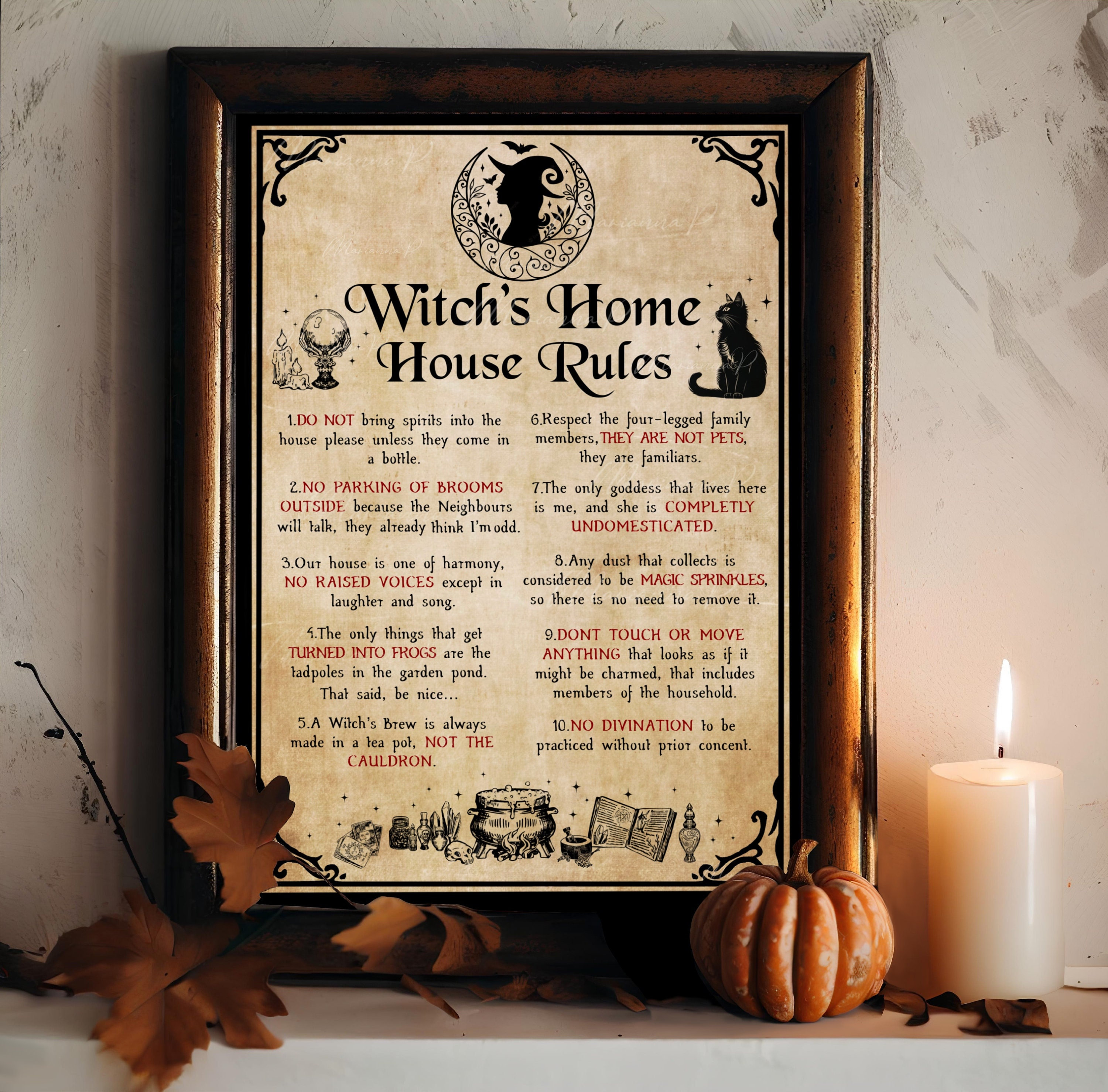 Witchs Home House Rules Witch Art Print Witchy Home Decor Halloween