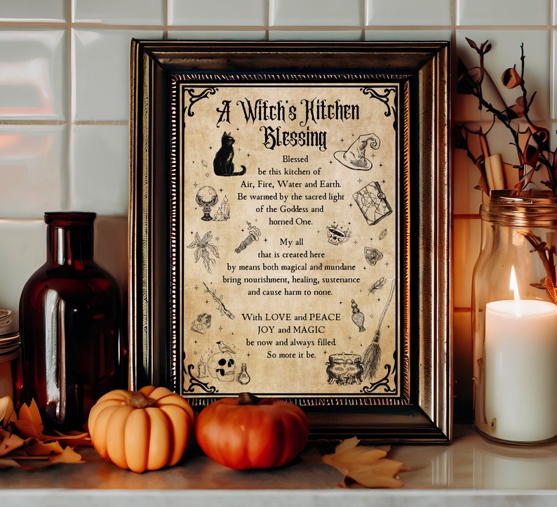 A Witchs Kitchen Blessing Witch Art Print Kitchen Witch Poster Vintage ...