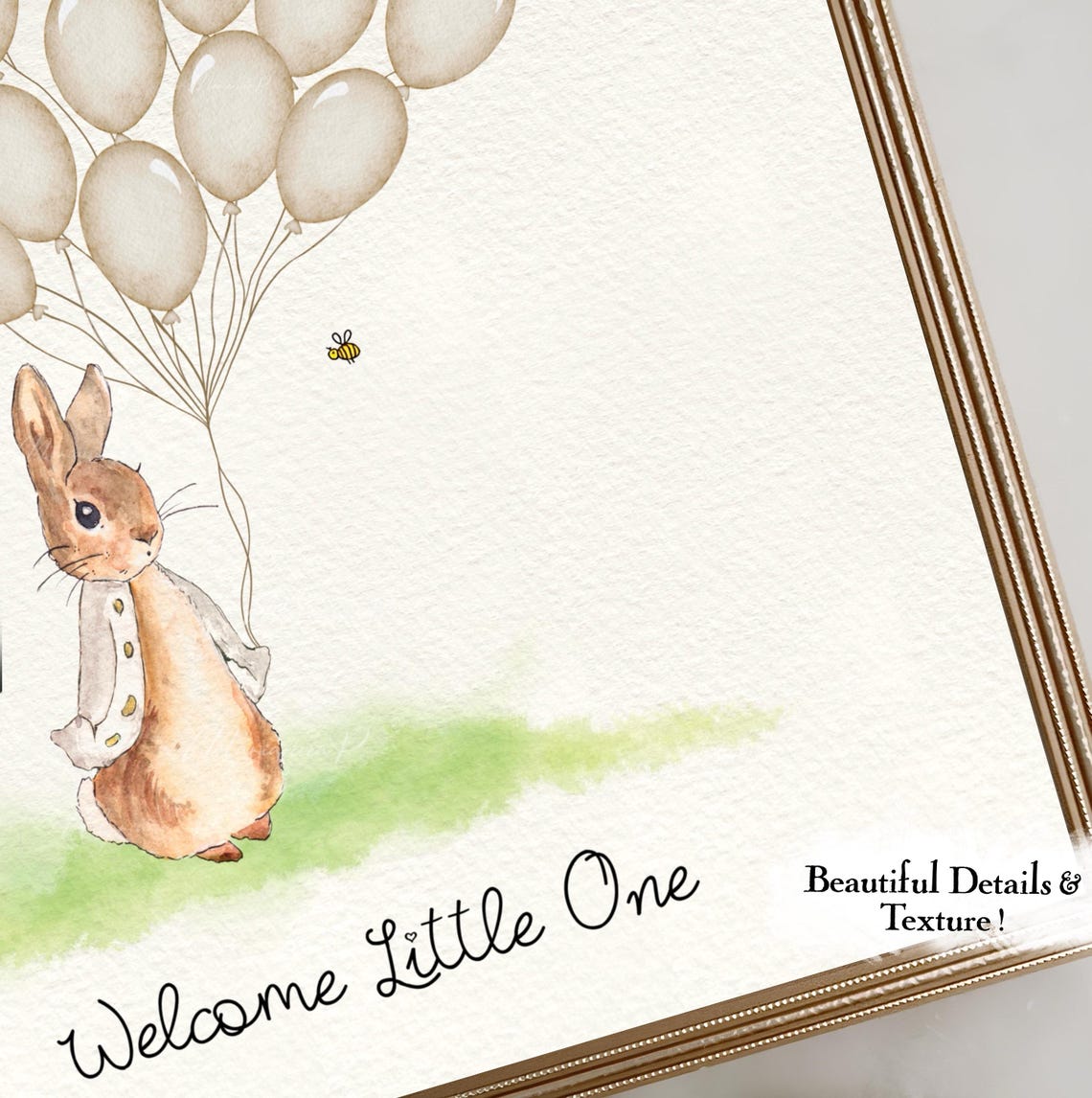 Peter Rabbit Baby Shower Signature Guest Book Print 55 Beige Balloons ...