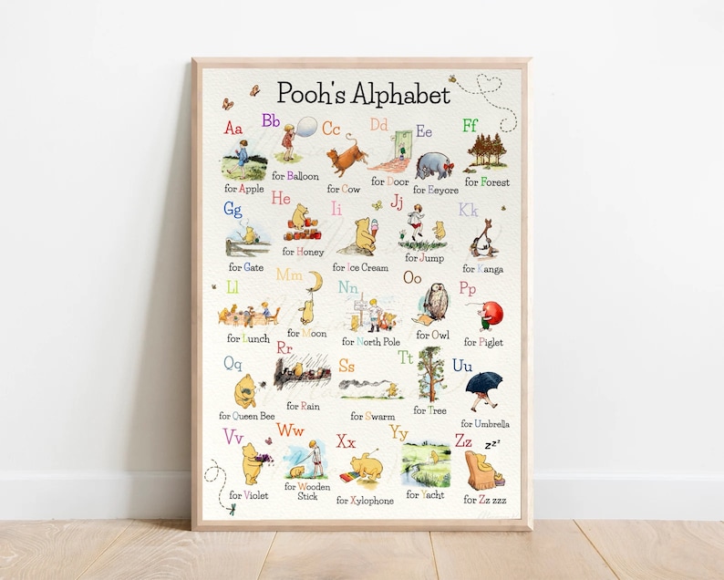 Winnie the Pooh Alphabet Print Classic Winnie the Pooh Nursery Decor ...