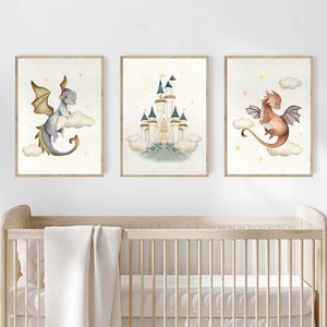 Dragon Prints Castle Print Fairytale Nursery Prints Dragon Kids Room ...