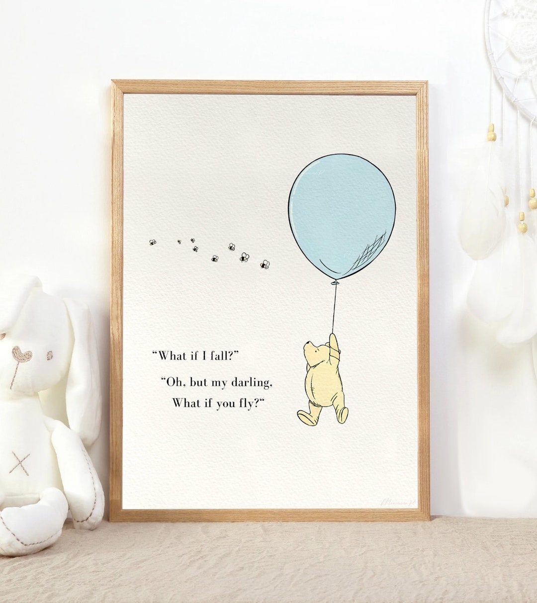 Winnie the Pooh Print Classic Winnie the Pooh Blue Balloon Art Print ...