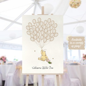 Winnie the Pooh Baby Shower Signature Guest Book Beige Balloons Winnie ...