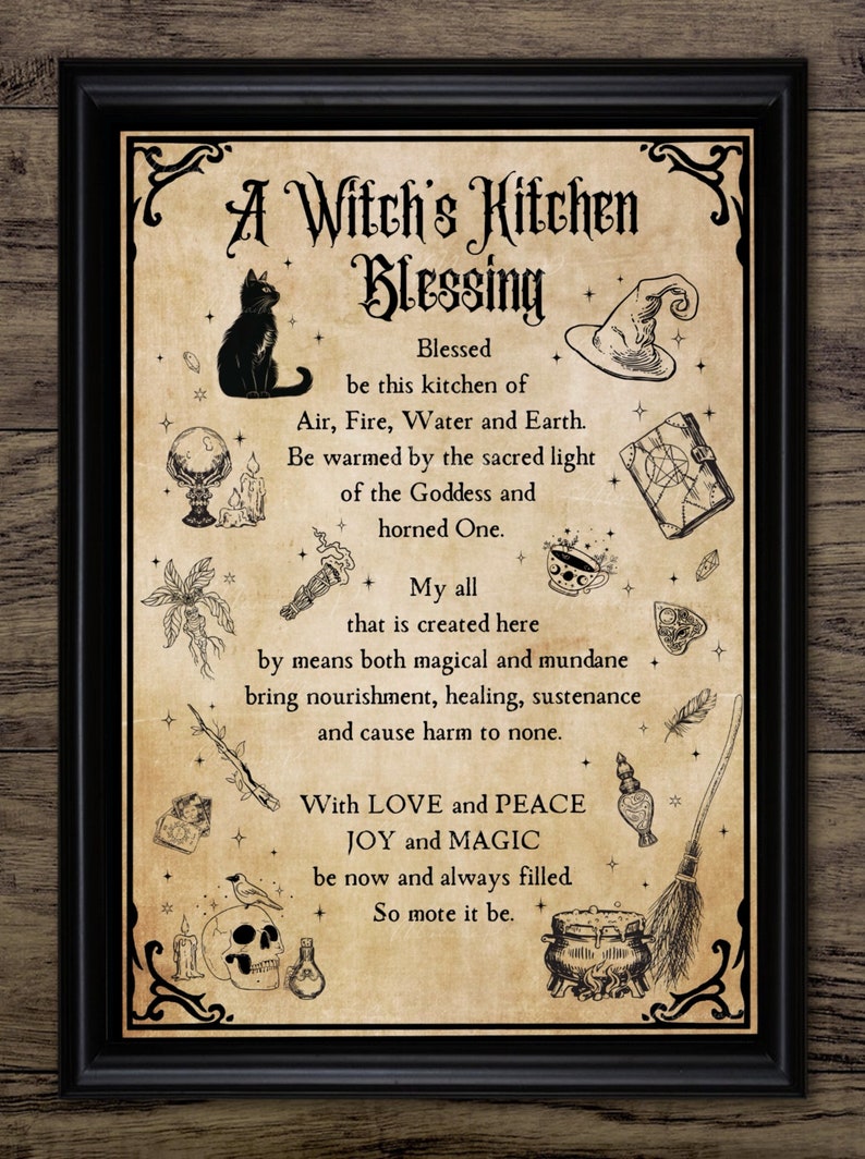 A Witchs Kitchen Blessing Witch Art Print Kitchen Witch Poster Vintage ...