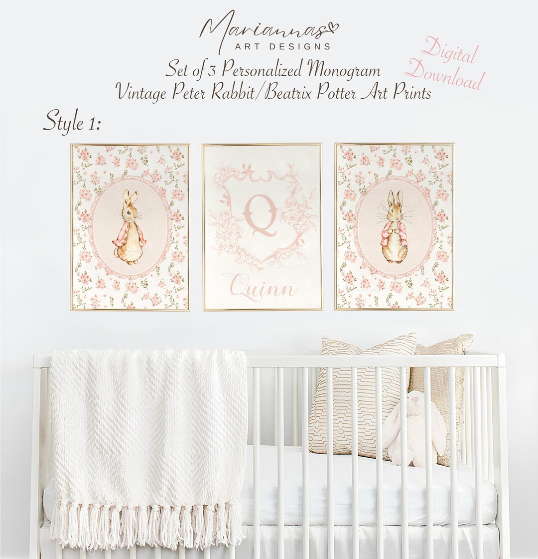 Peter Rabbit Nursery Decor Personalized Monogram Vintage Floral Peter ...