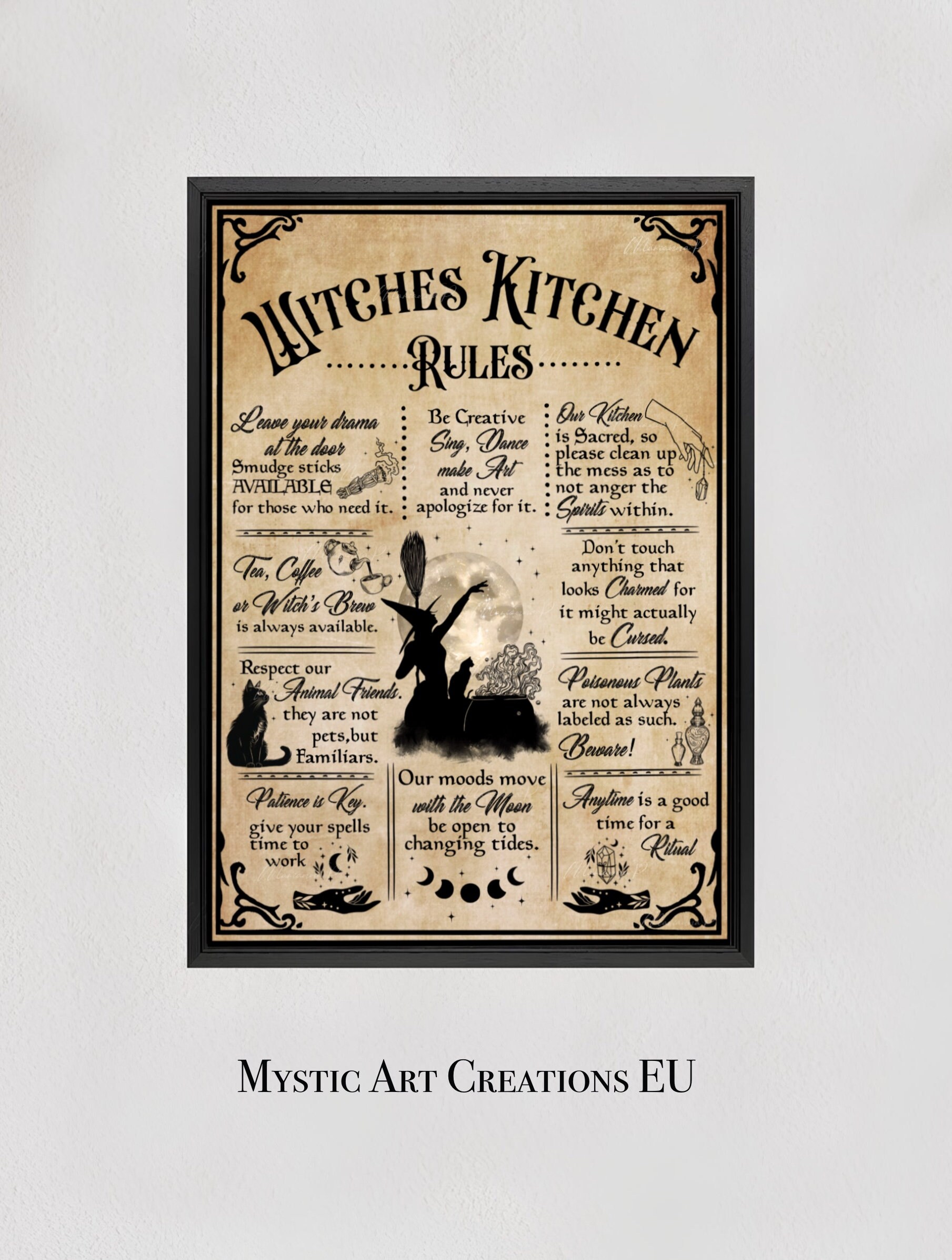 Witches Kitchen Rules Poster Witch Print Witchy Decor Kitchen Witchery ...