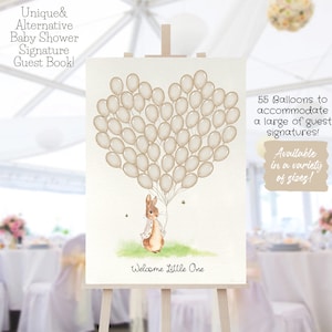 Peter Rabbit Baby Shower Signature Guest Book Print 55 Beige Balloons ...