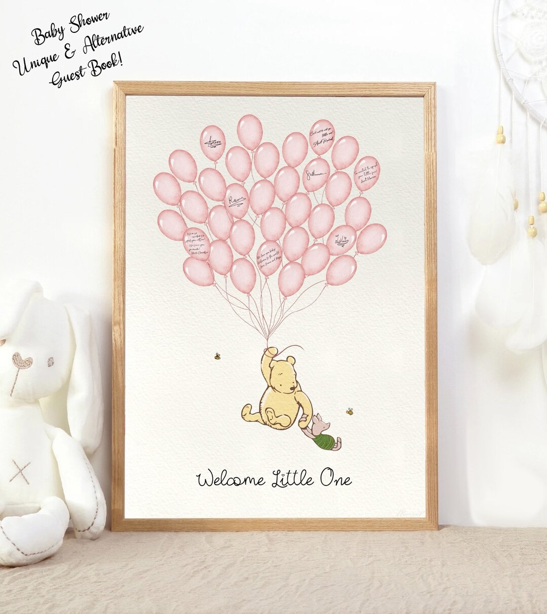 Winnie the Pooh Baby Shower Signature Guest Book Pink Balloons Classic ...