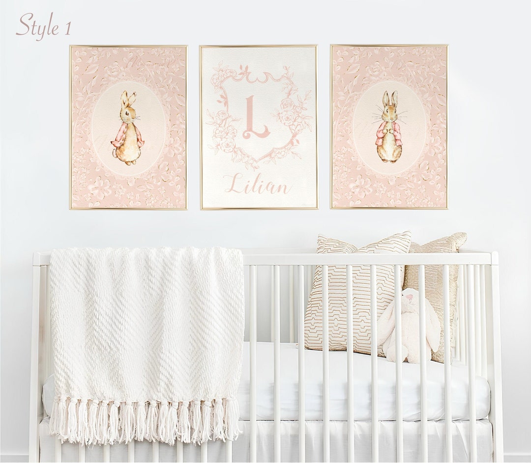 Peter Rabbit Nursery Decor Personalized Monogram Vintage Pink Floral ...