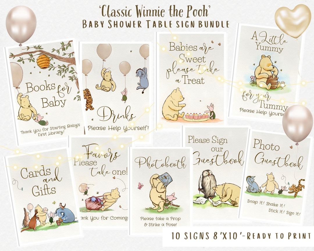 Winnie the Pooh Table Signs Classic Winnie the Pooh Baby Shower ...