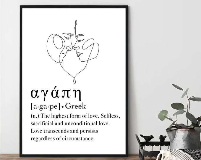 Agape Definition Print, Greek Word Meaning Print, Scandinavian Art ...