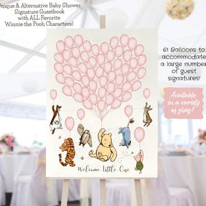 Winnie the Pooh Baby Shower Signature Guest Book 61 Pink Balloons ...