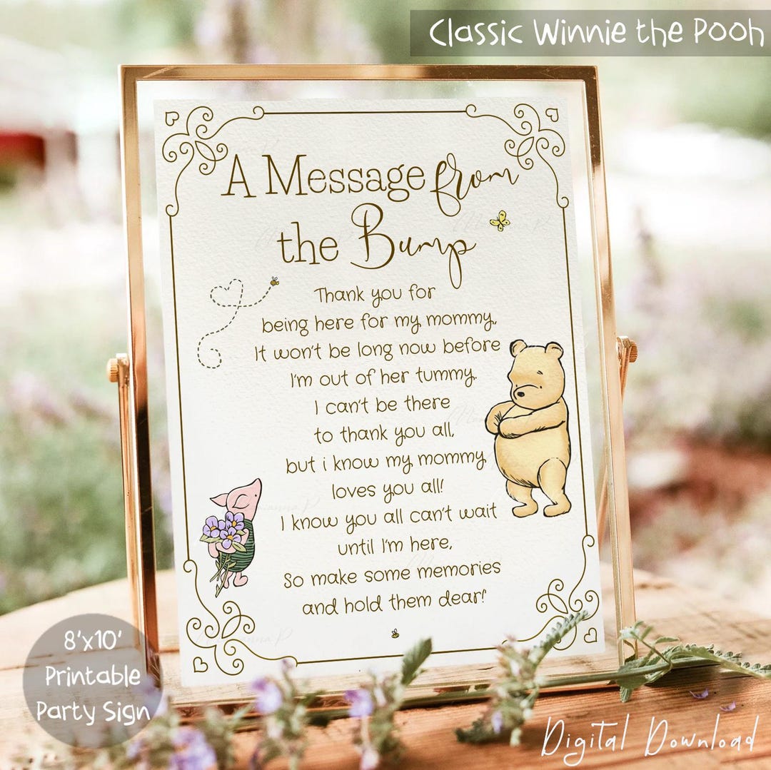 Winnie the Pooh Baby Shower Sign A Message From the Bump Sign Classic ...