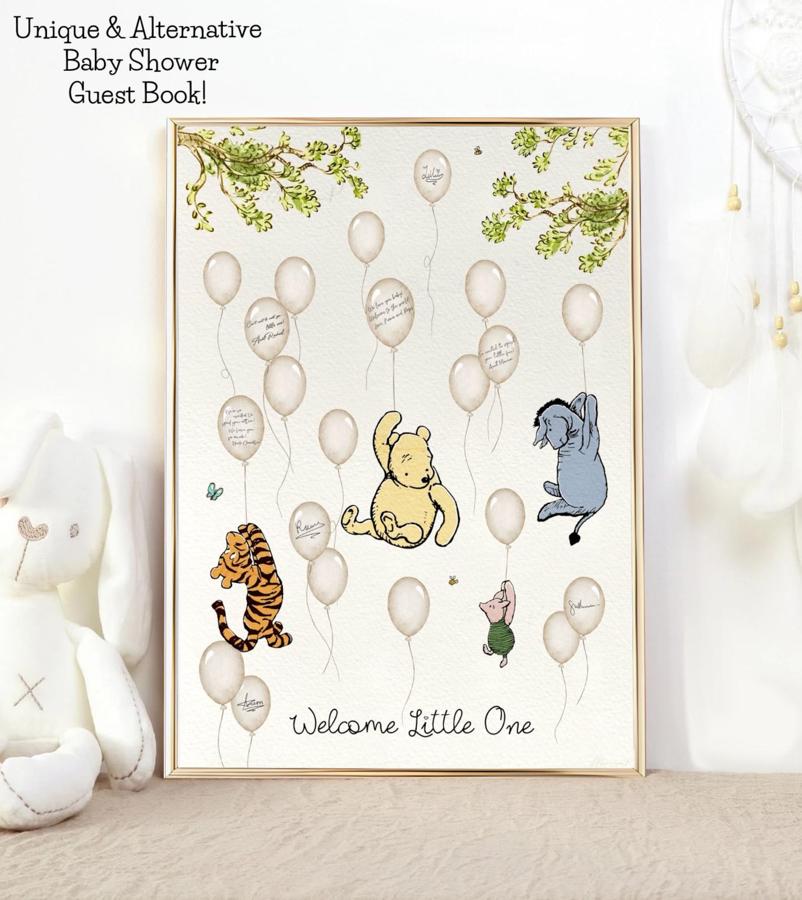Winnie the Pooh Baby Shower Signature Guest Book 21 Beige Balloons ...
