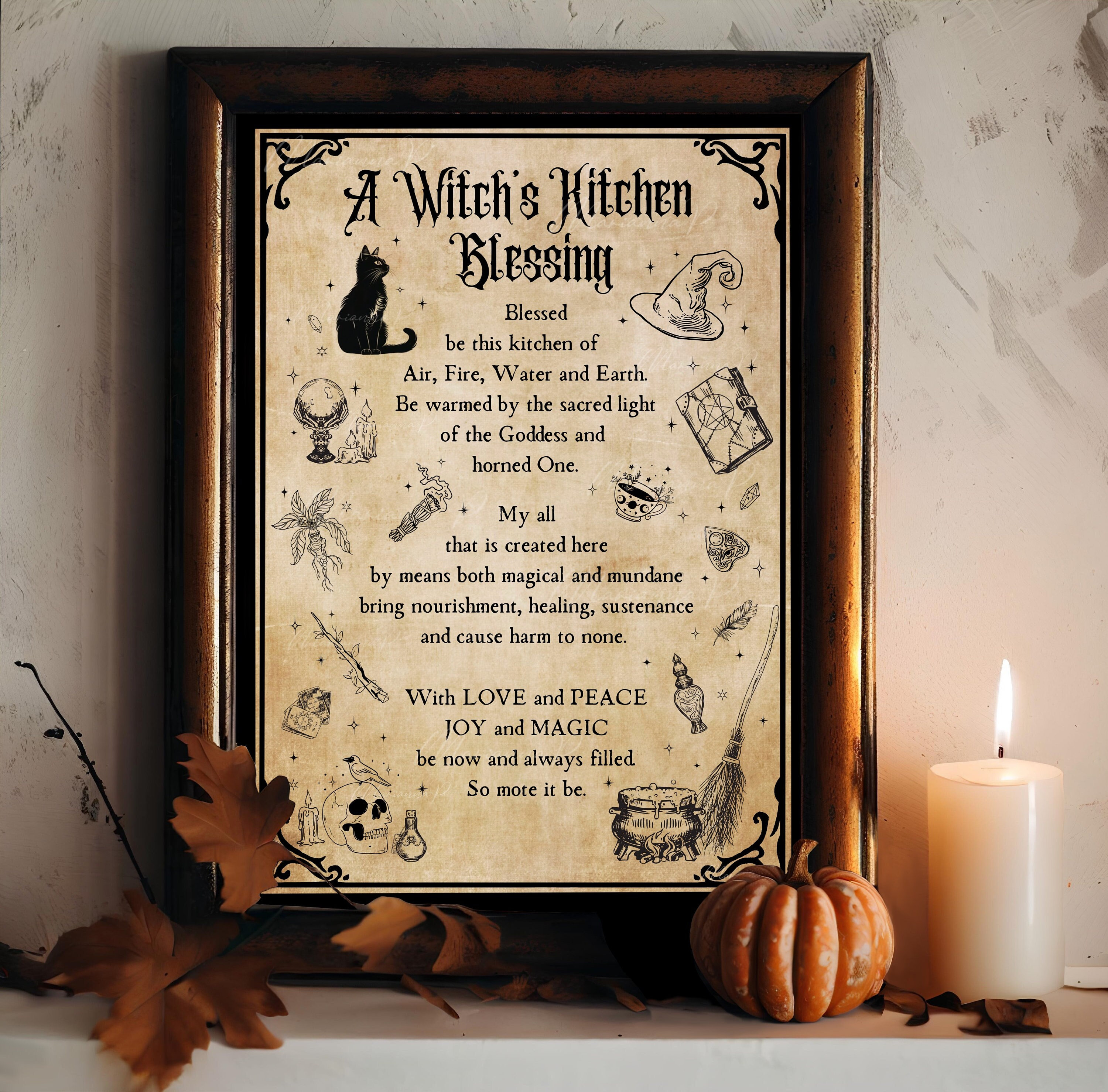 A Witchs Kitchen Blessing Witch Art Print Kitchen Witch Poster Vintage ...
