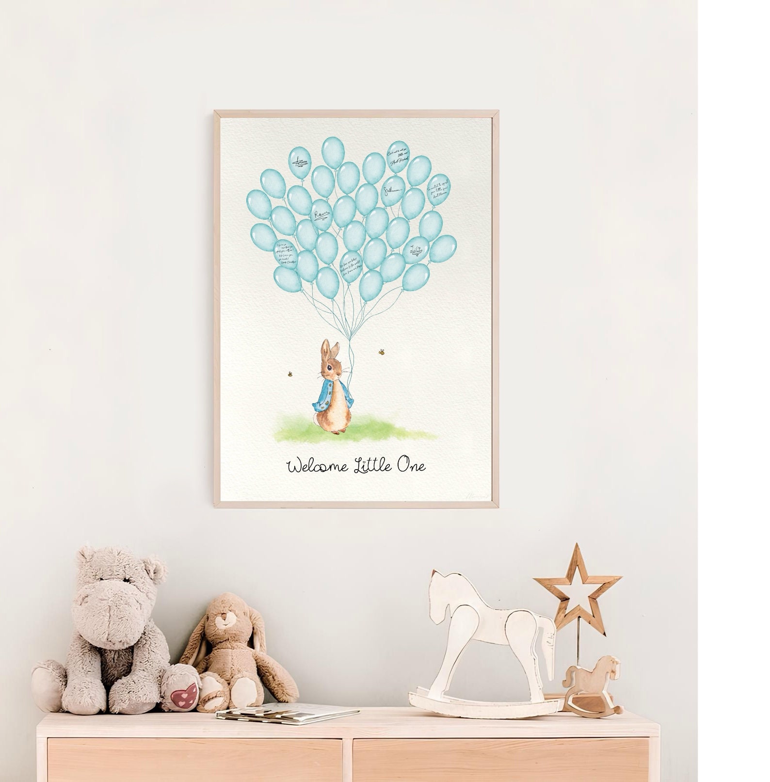 Peter Rabbit Baby Shower Signature Guest Book Print Blue Balloons ...