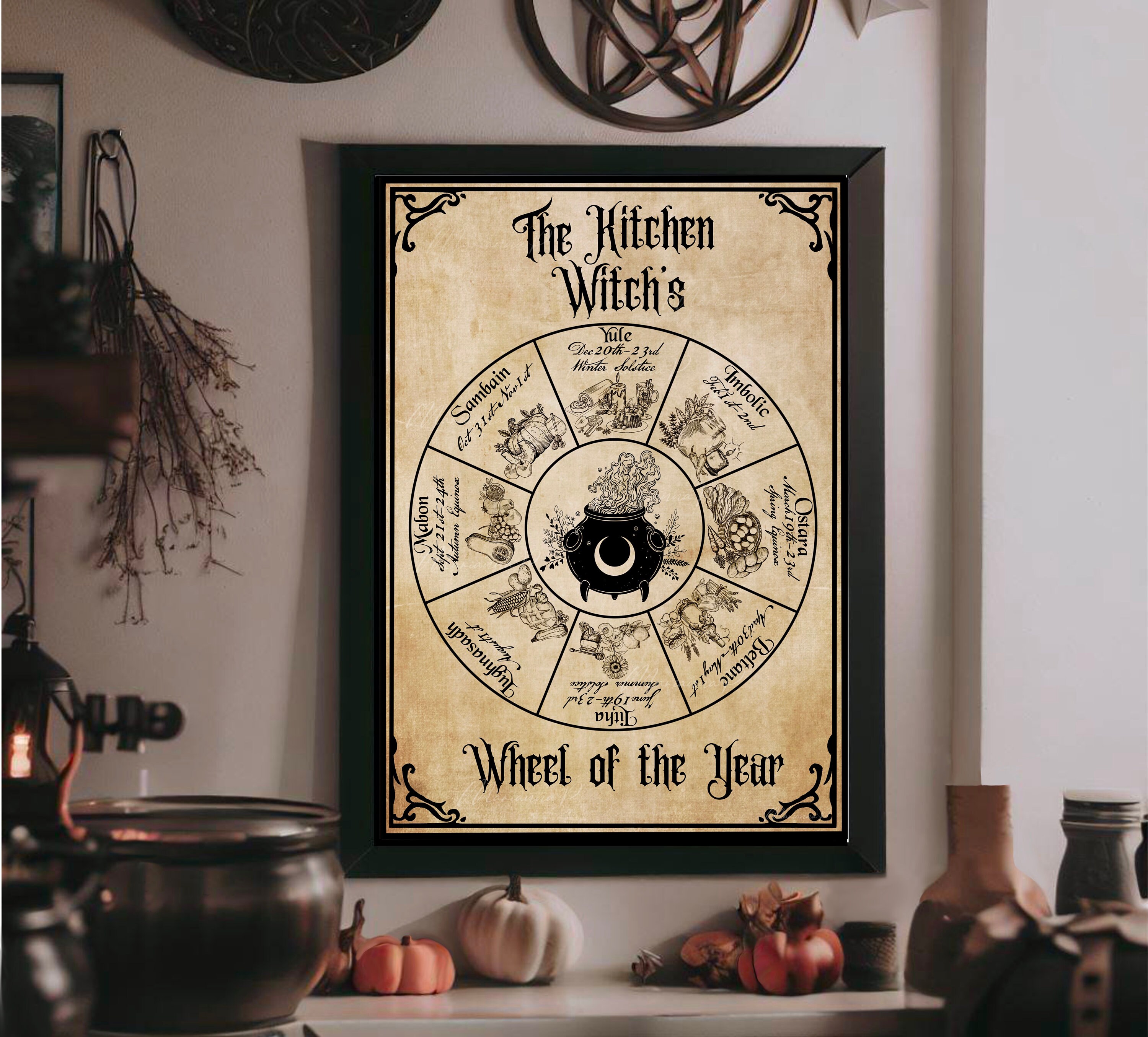 Kitchen Witchs Wheel of the Year Cauldron Witch Art Witch - Etsy