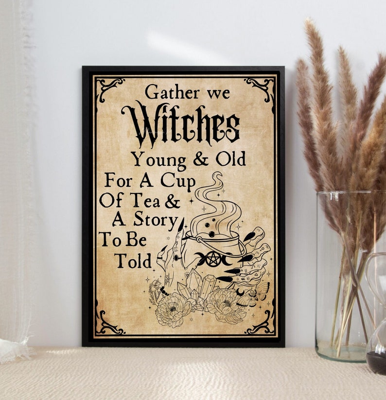 Gather We Witches Poster Witch Art Print Witchy Home Decor Kitchen ...