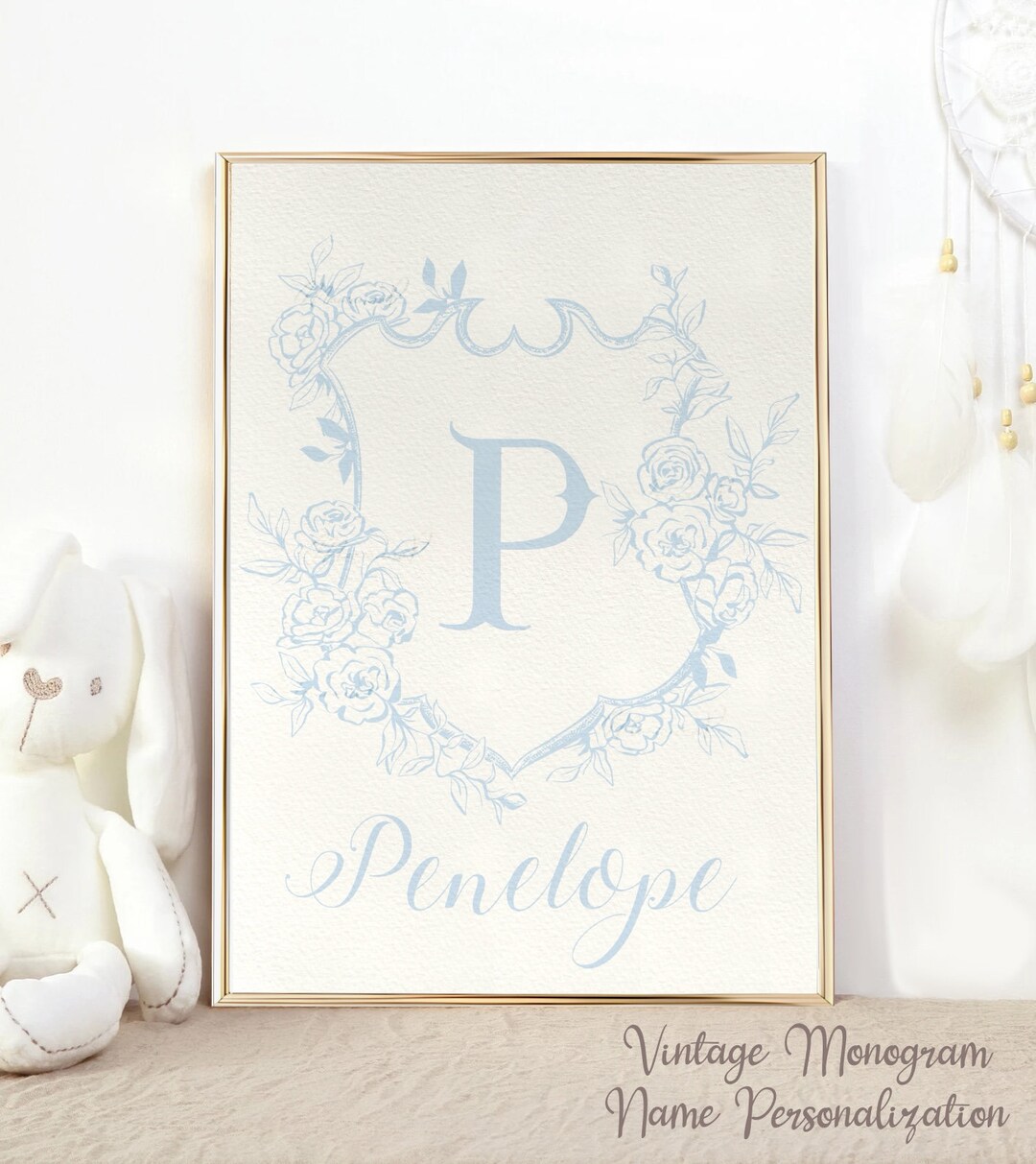 Personalized Vintage Monogram Print Nursery Decor Baby Initial Vintage ...