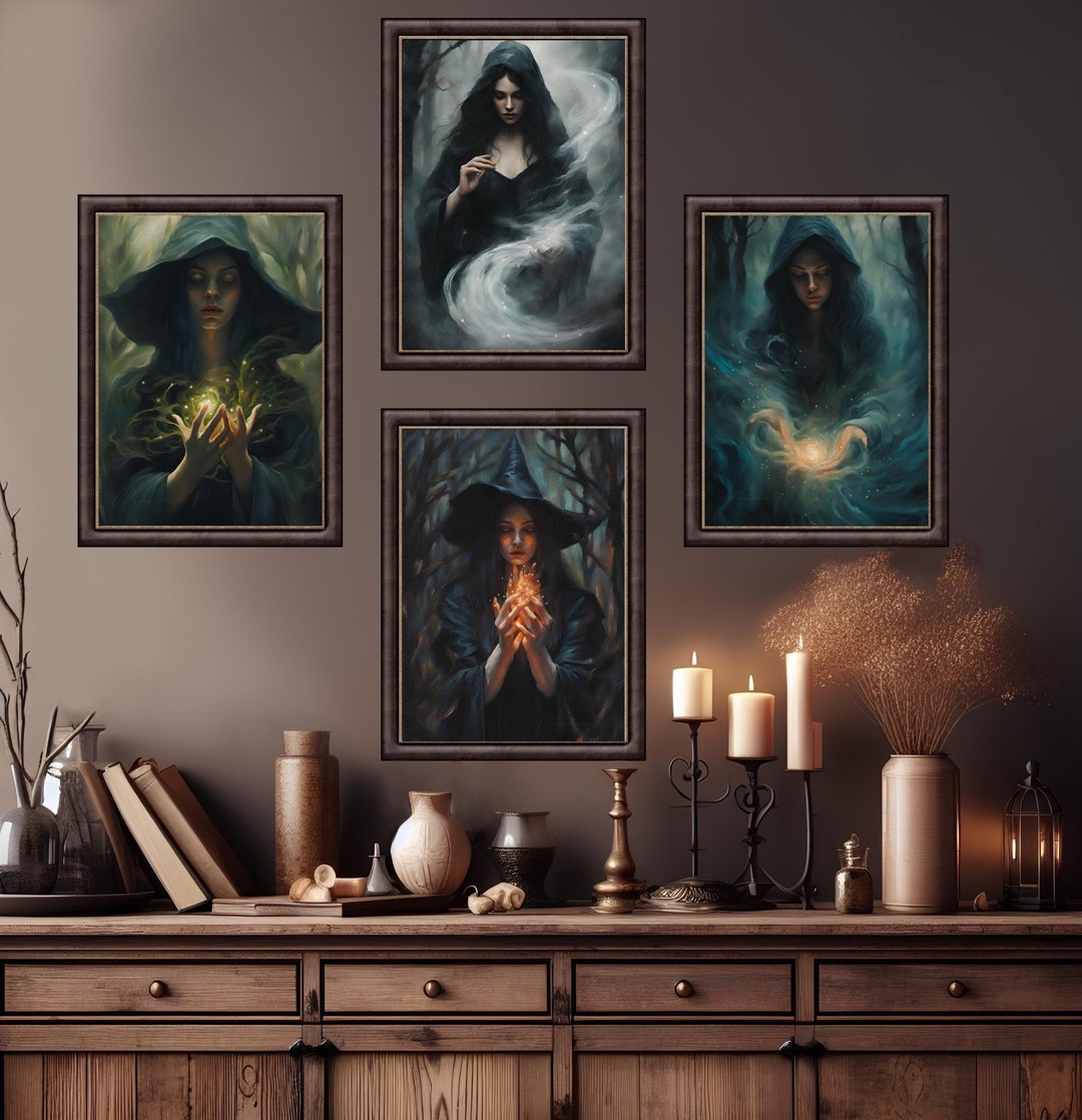 Set of 4 Elemental Witches Art Prints Earth Witch Air Witch Water Witch ...