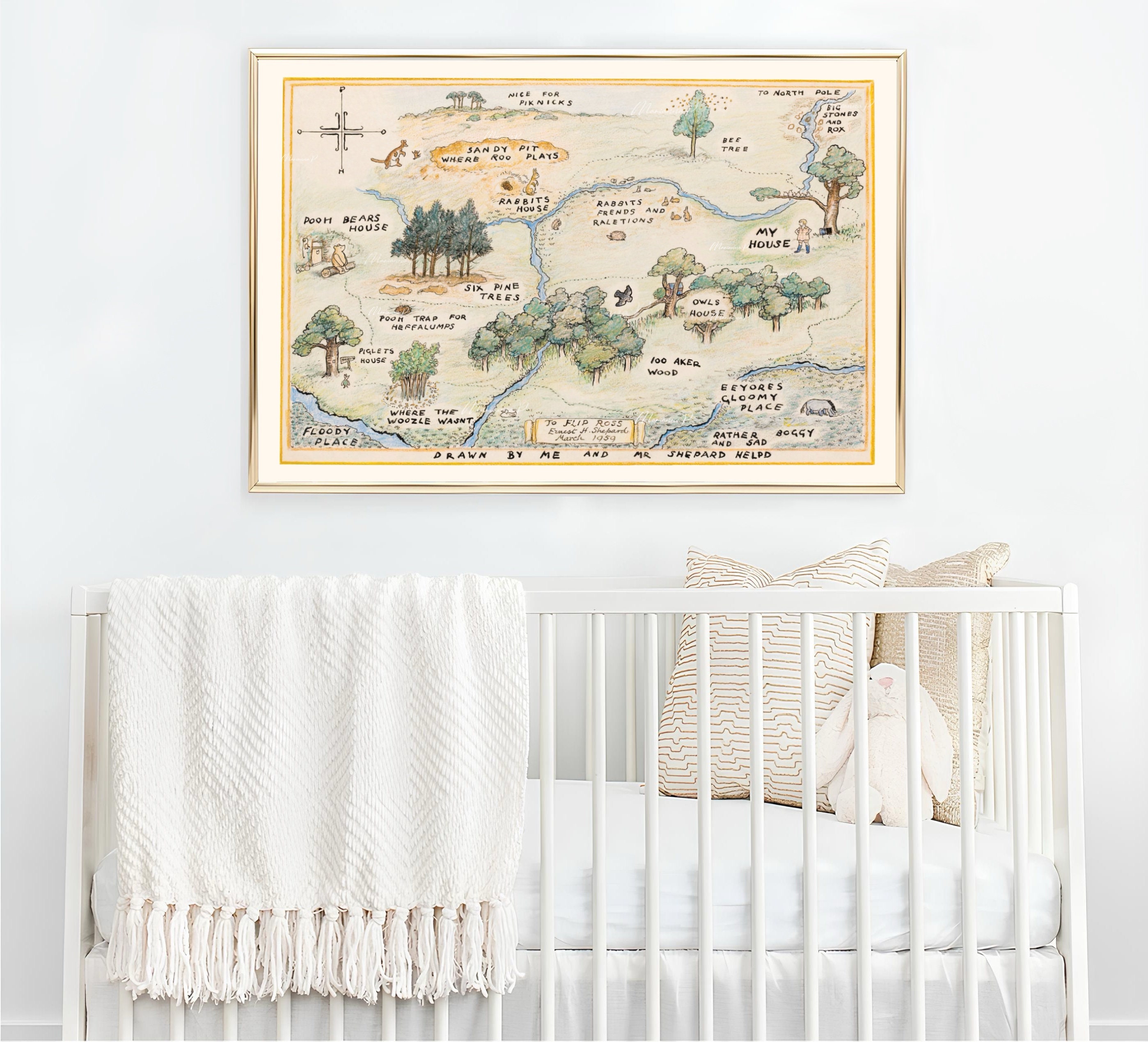 100 Acre Wood Map Classic Winnie the Pooh Aker Map Print Winnie the ...