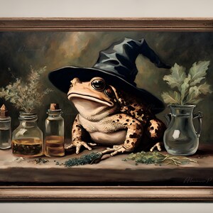 Toad in Witch Hat Painting Art Print Halloween Decor Vintage - Etsy