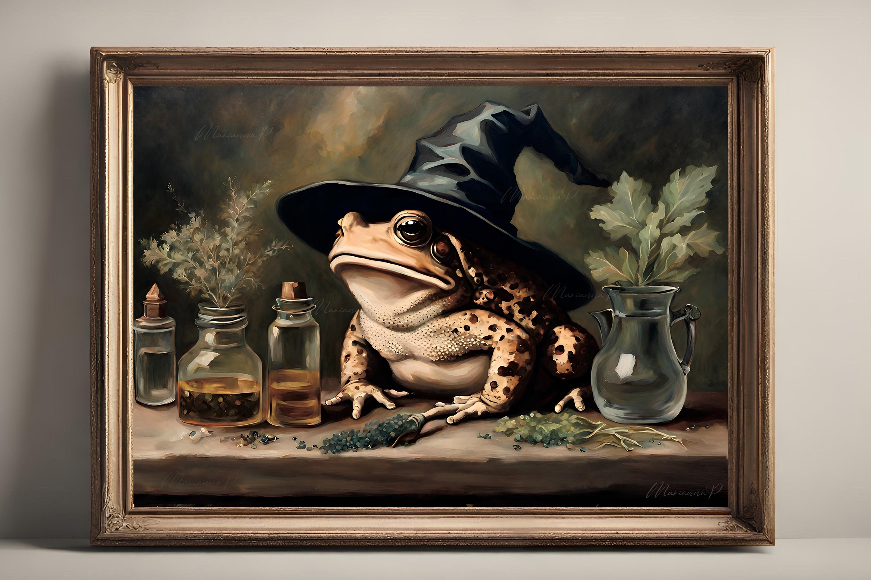 Toad in Witch Hat Painting Art Print Halloween Decor Vintage - Etsy