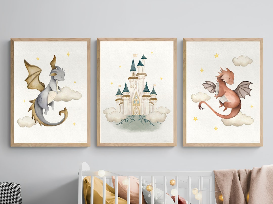 Dragon Prints Castle Print Fairytale Nursery Decor Dragon Kids Room ...