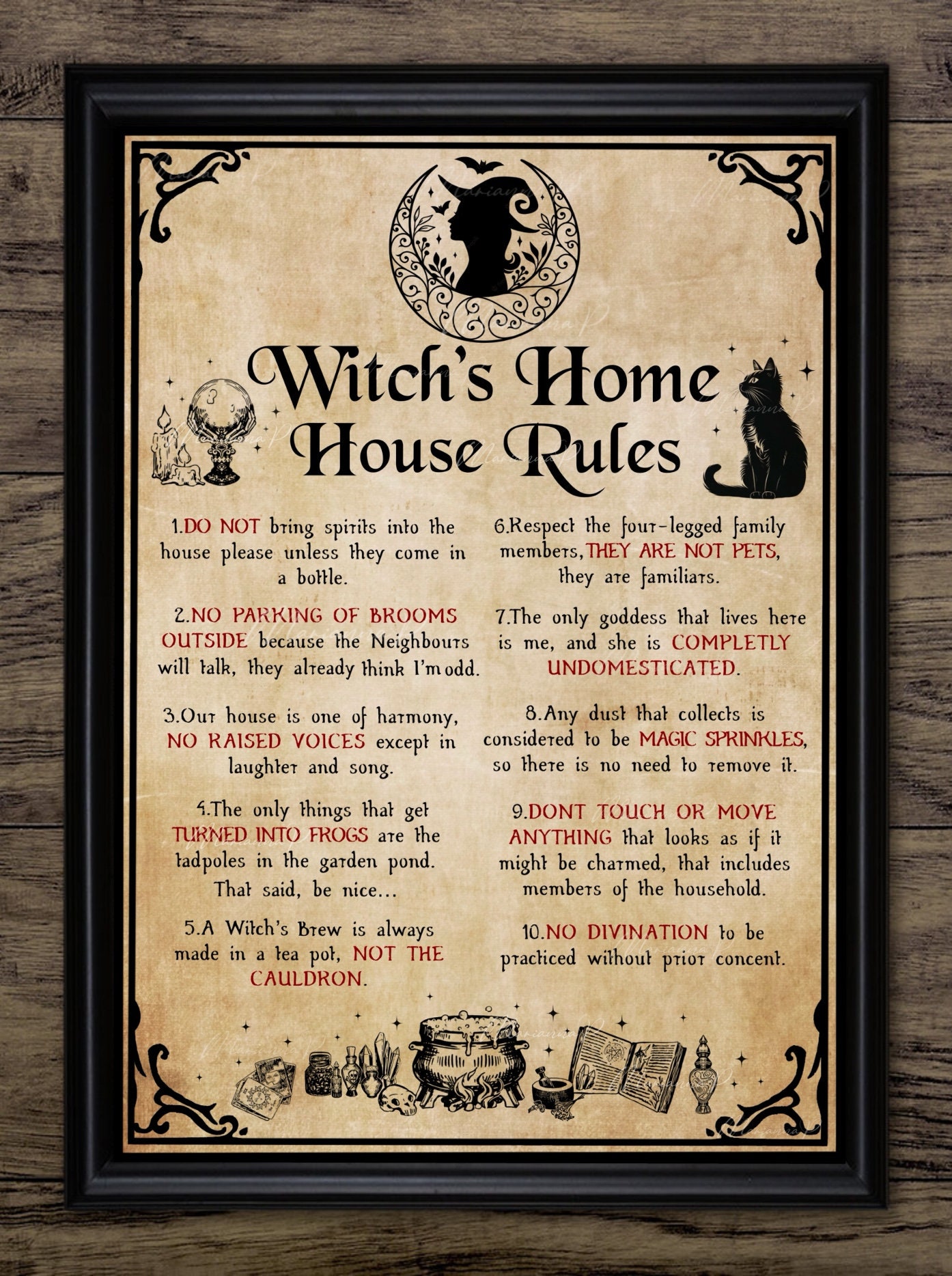 Witchs Home House Rules Poster Witch Art Print Witch Rules Witchy Home ...