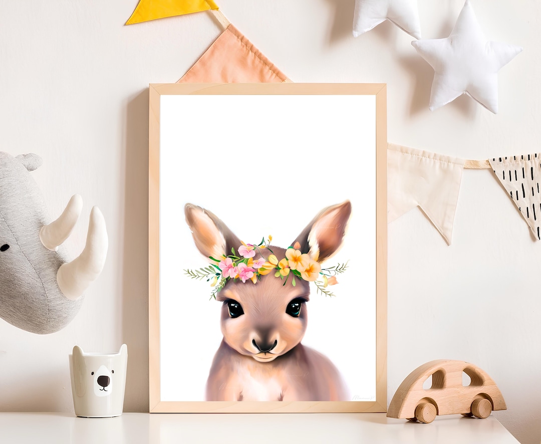 Kangaroo With Flower Crown Art Print Flower Crown Animals Safari ...