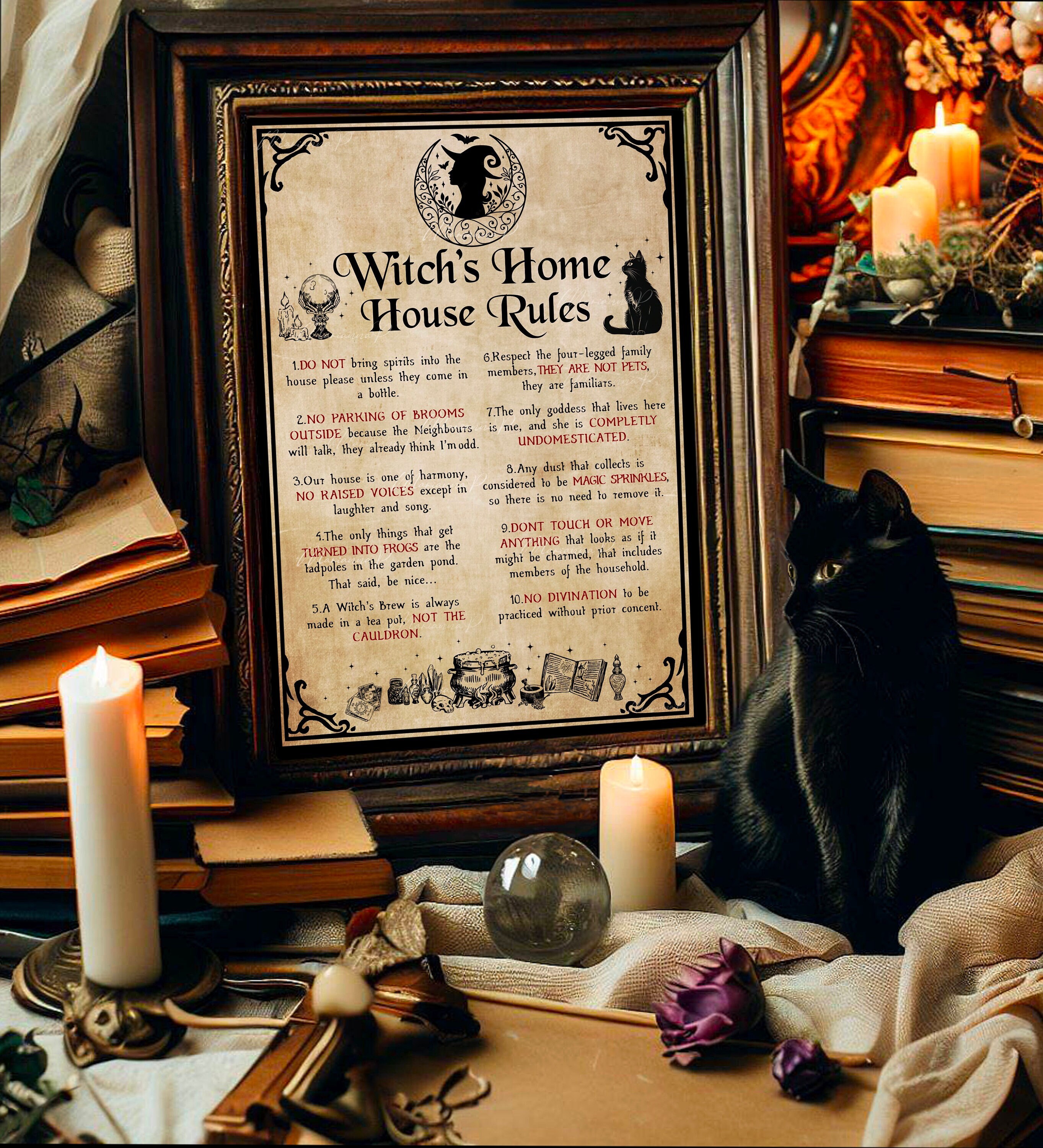 Witchs Home House Rules Poster Witch Art Print Witch Rules Witchy Home ...