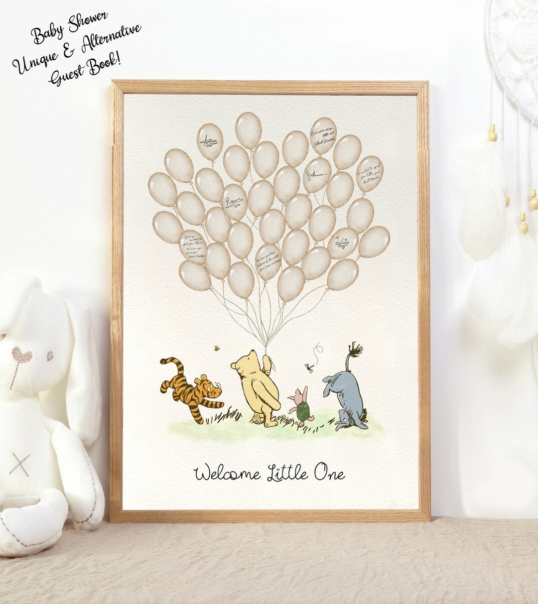 Winnie the Pooh Baby Shower Signature Guest Book 35 Beige Balloons ...
