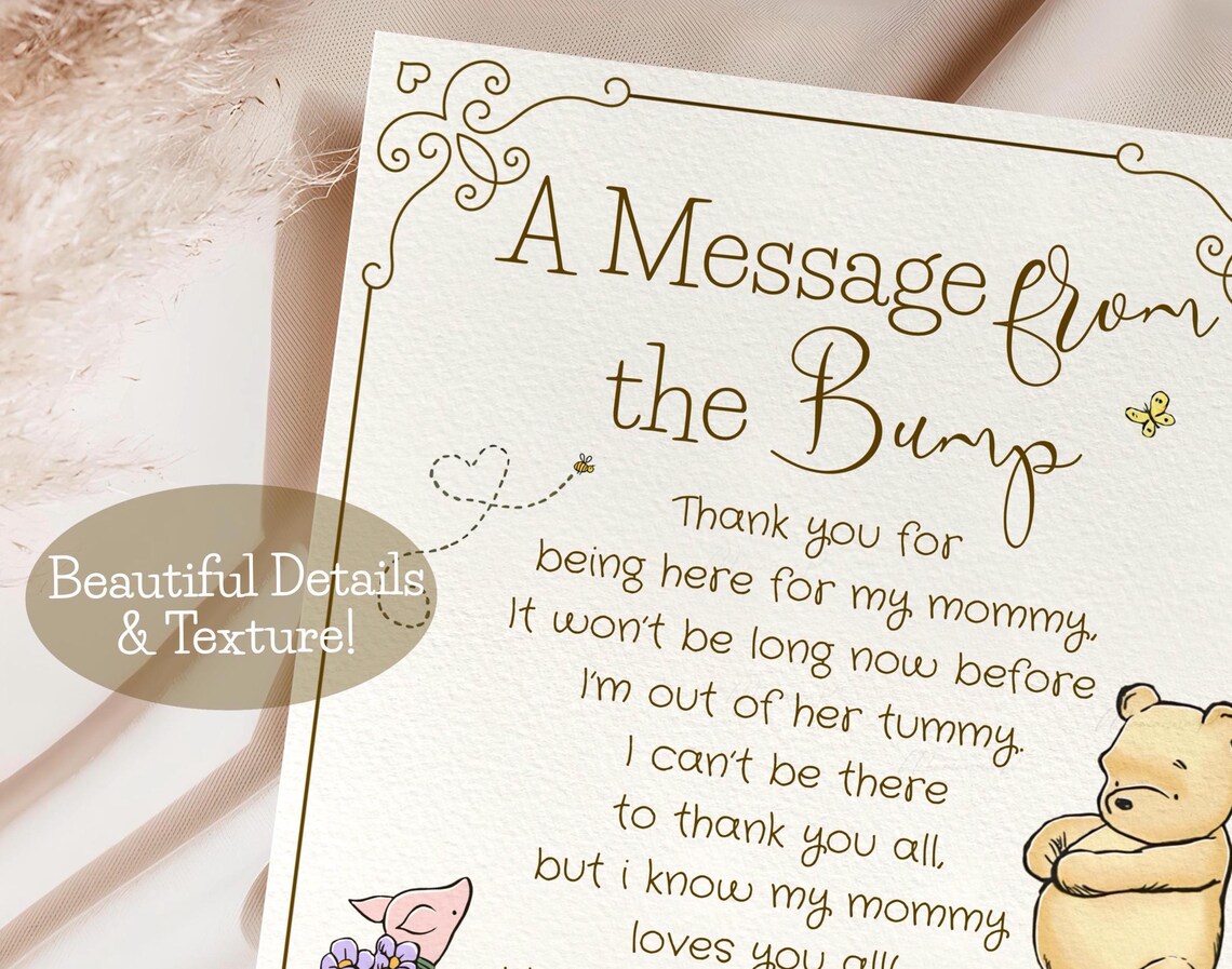 Winnie the Pooh Baby Shower Sign A Message From the Bump Sign Classic ...