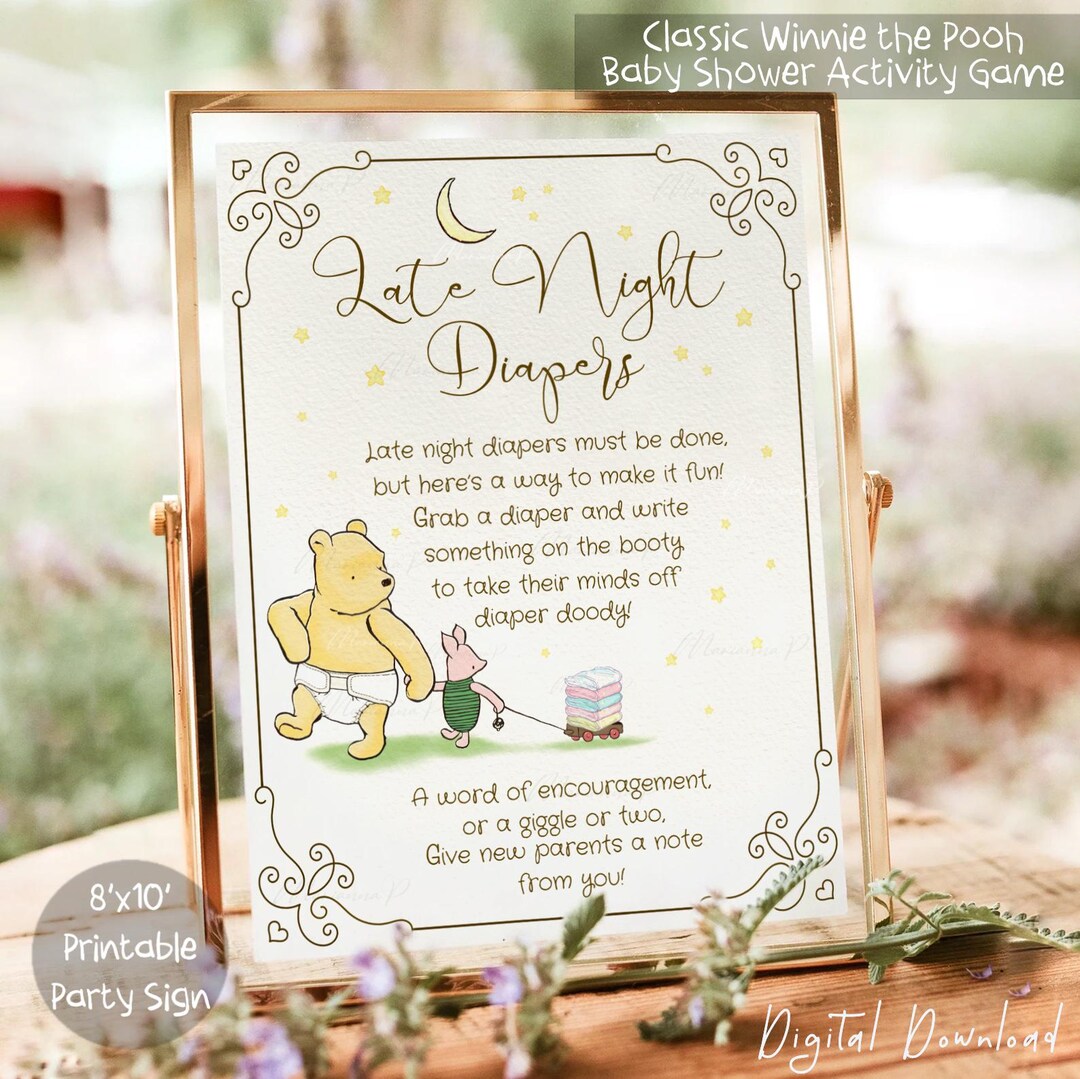Classic Winnie the Pooh Sign Late Night Diapers Sign Baby Shower ...
