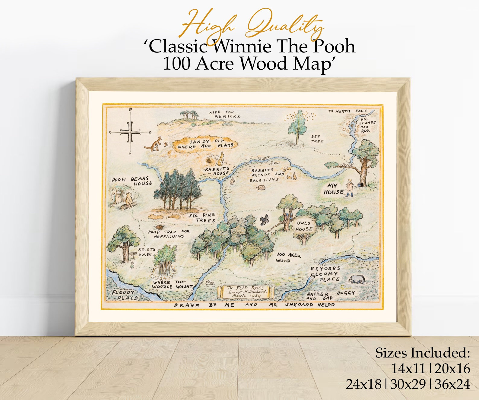 100 Acre Wood Map Classic Winnie the Pooh Aker Map Print Winnie the ...