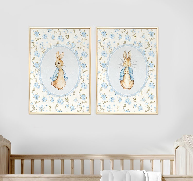 Peter Rabbit Nursery Decor Blue Vintage Peter Rabbit Prints Beatrix ...