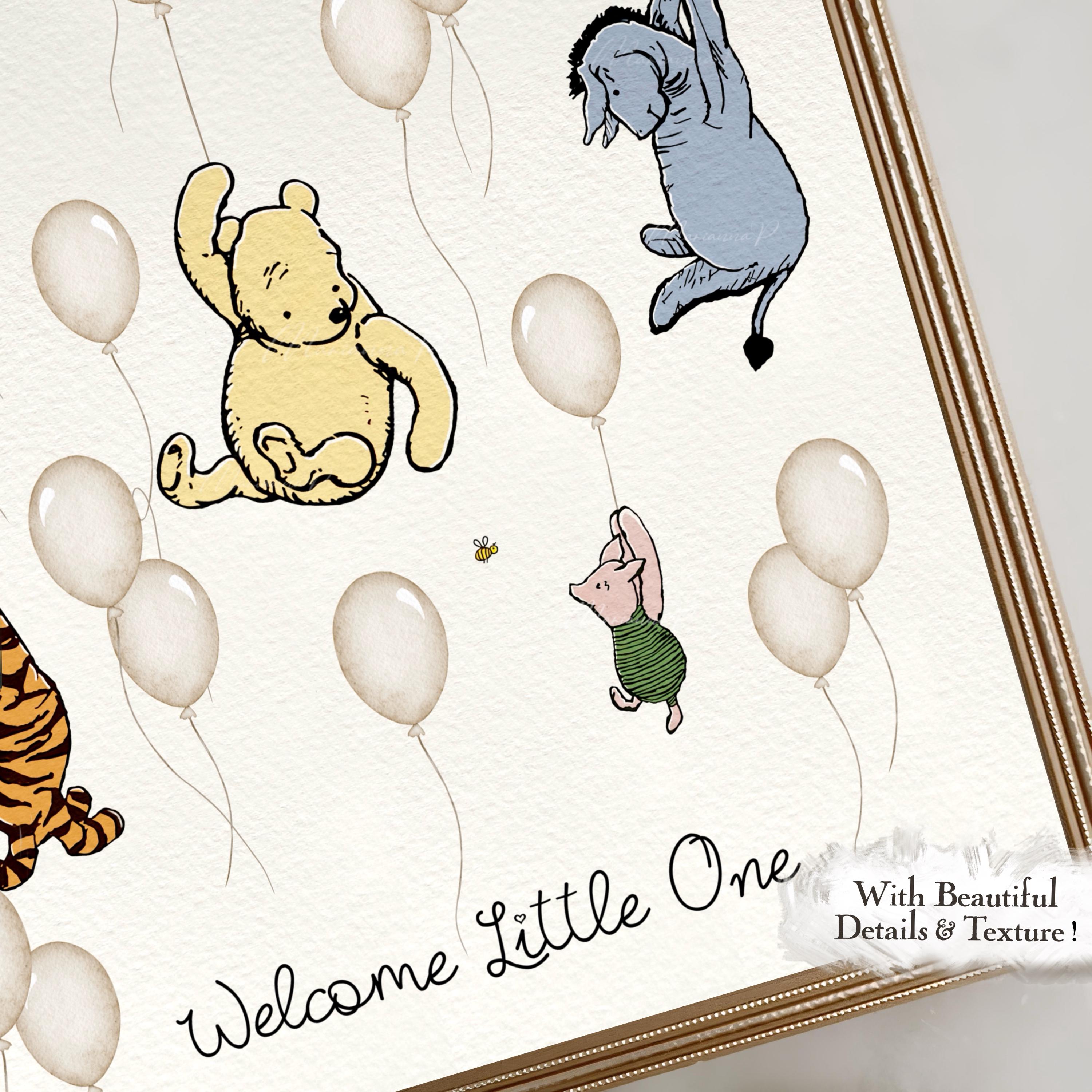 Winnie the Pooh Baby Shower Signature Guest Book 21 Beige Balloons ...