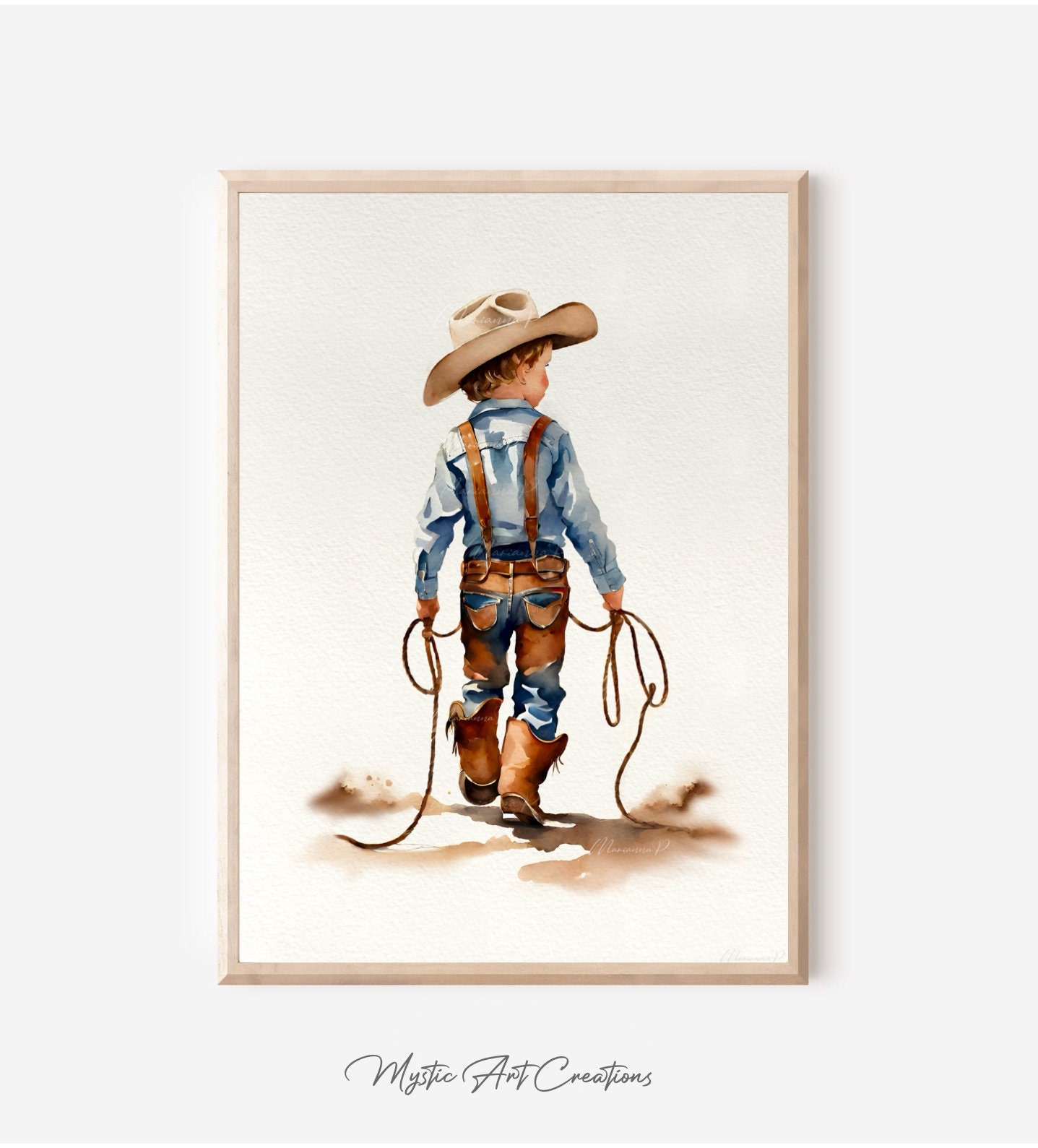 Set of 2 Western Cowboy Prints Cowboy With Horse Cowboy With Rope Boys ...