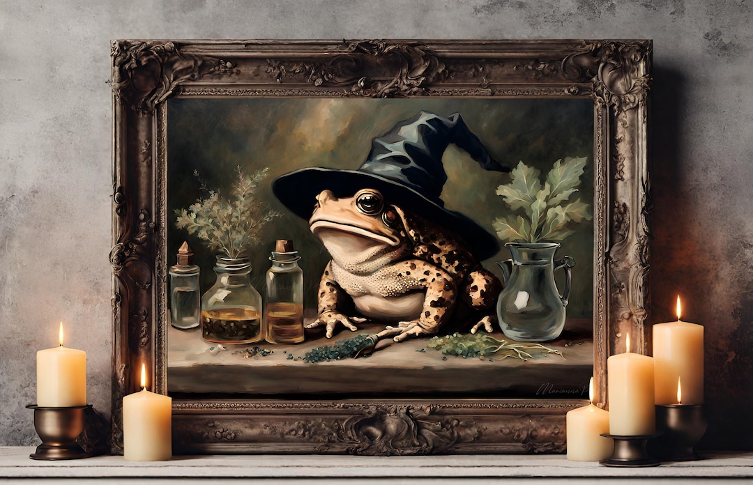 Toad in Witch Hat Painting Art Print Halloween Decor Vintage - Etsy