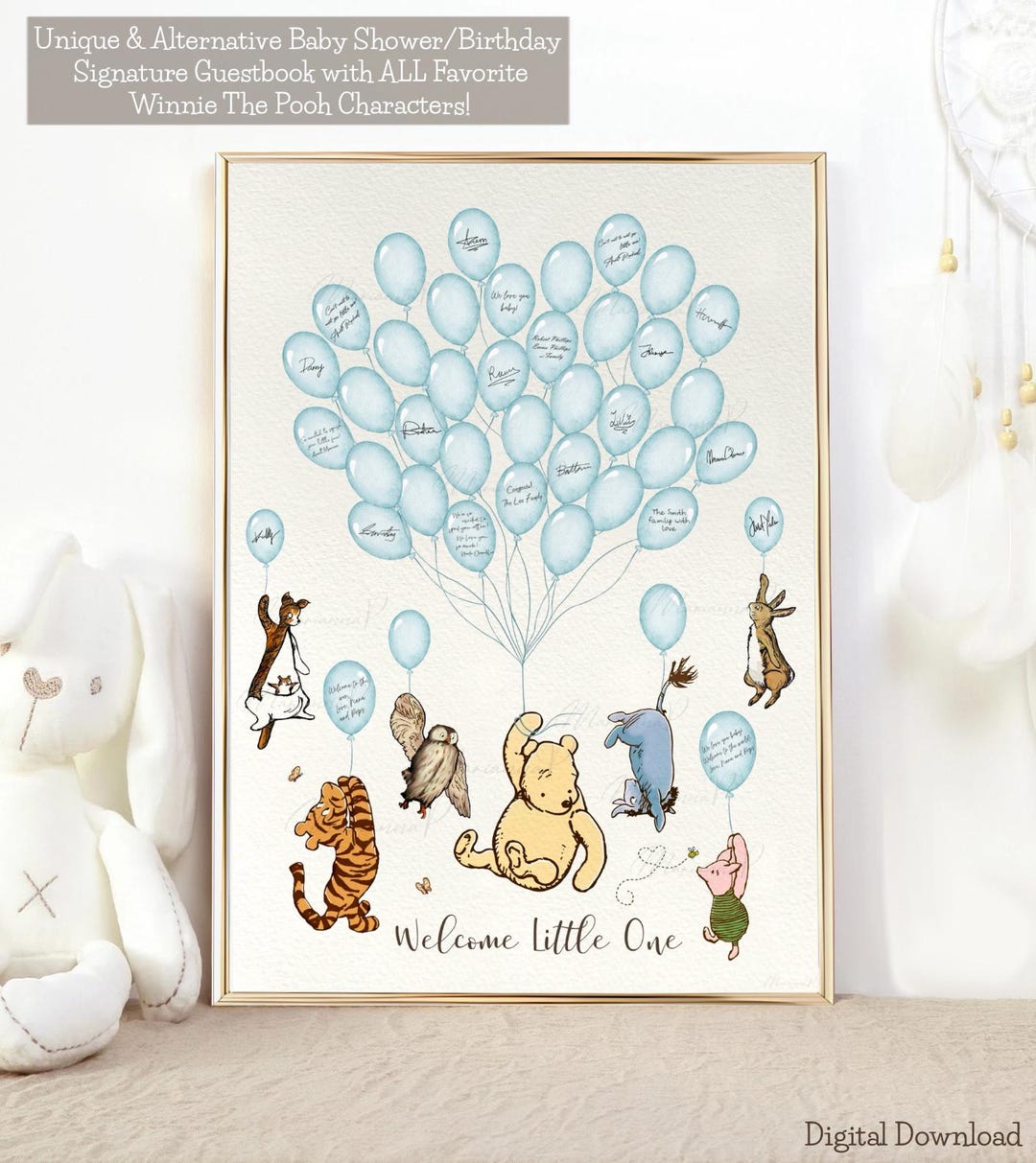 Classic Winnie the Pooh Baby Shower Signature Guest Book 41 Blue ...