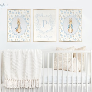 Personalized Peter Rabbit Nursery Decor Monogram Vintage Baby Blue ...