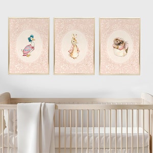 Peter Rabbit Nursery Decor Vintage Pink Floral Peter Rabbit Prints ...