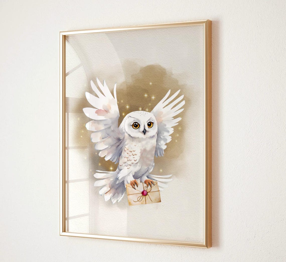 Snowy Owl Print Wizard Poster Wizard Print Wizarding Nursery Decor ...