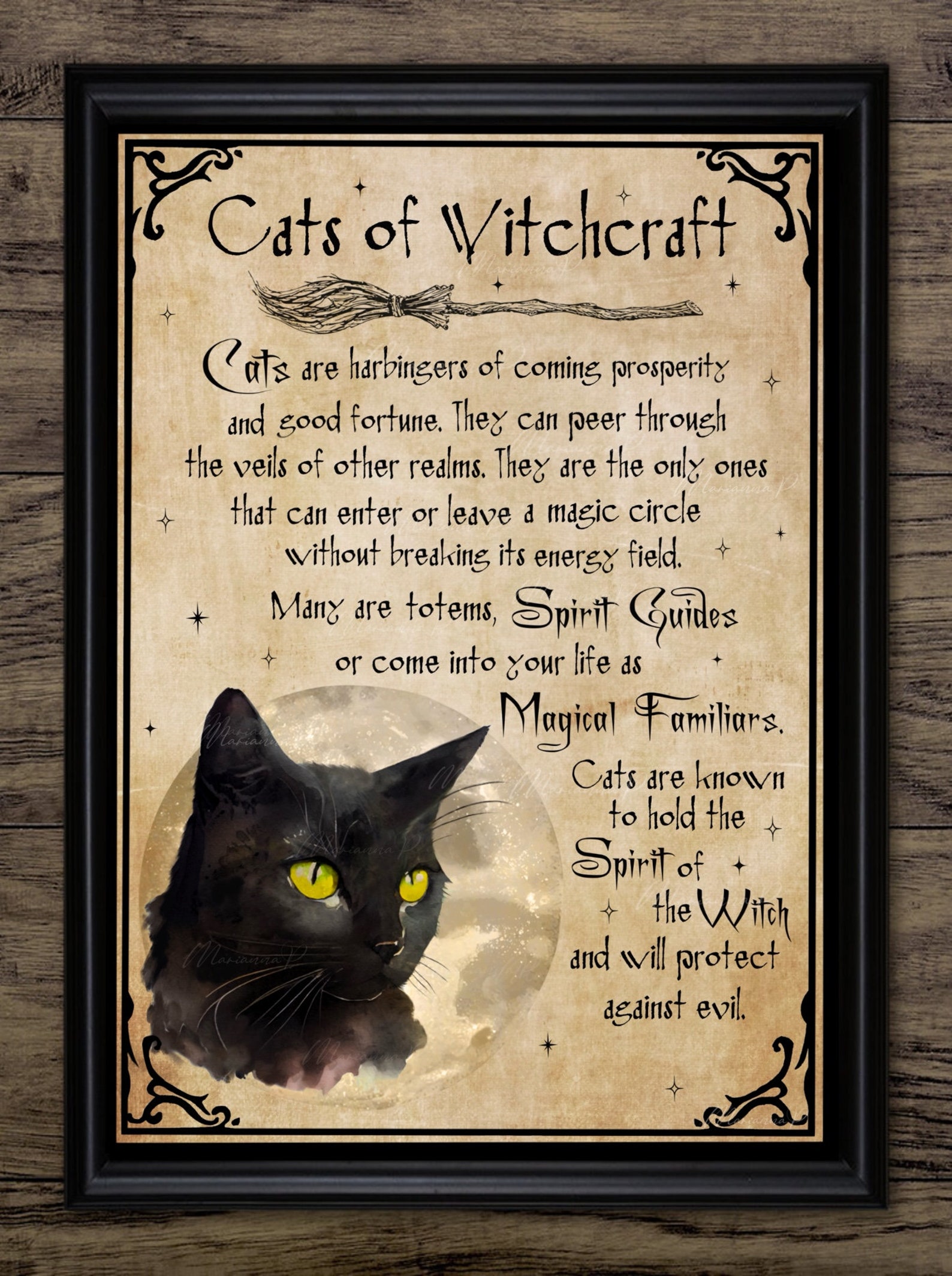 Cats of Witchcraft Print Black Cat Art Print Cat Symbolism Cat Poster ...