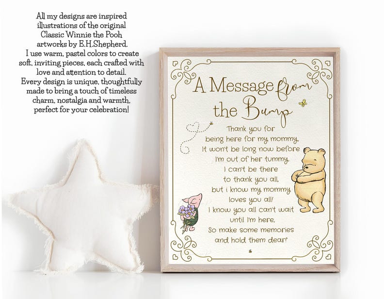Winnie the Pooh Baby Shower Sign A Message From the Bump Sign Classic ...