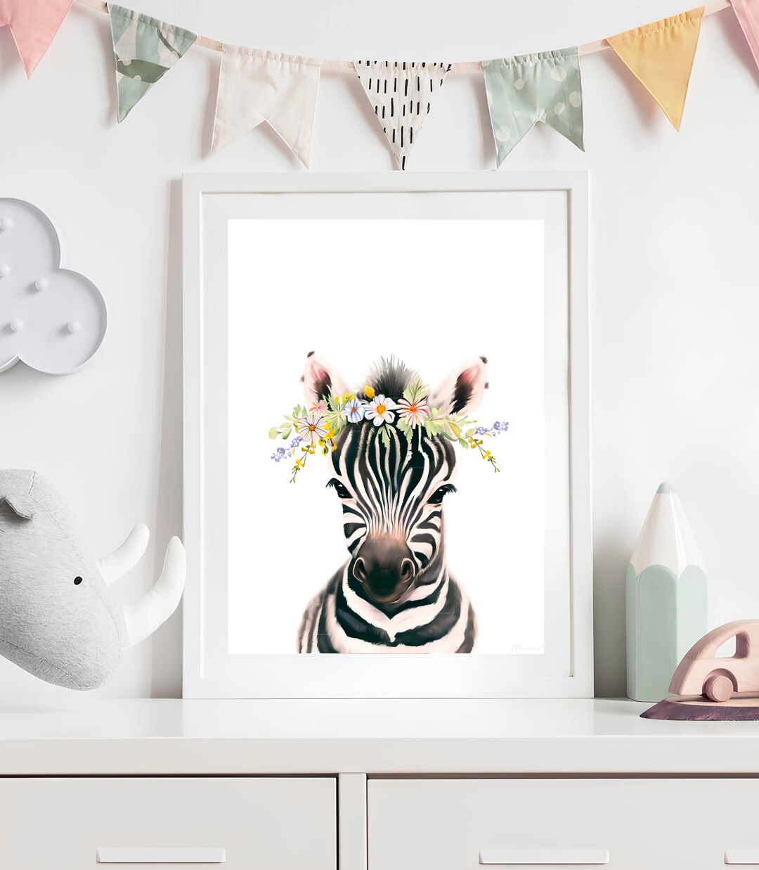Zebra With Flower Crown Art Print Flower Crown Animals Safari Animals ...