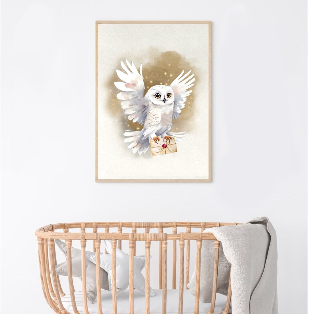Snowy Owl Print Wizard Poster Wizard Print Wizarding Nursery Decor ...
