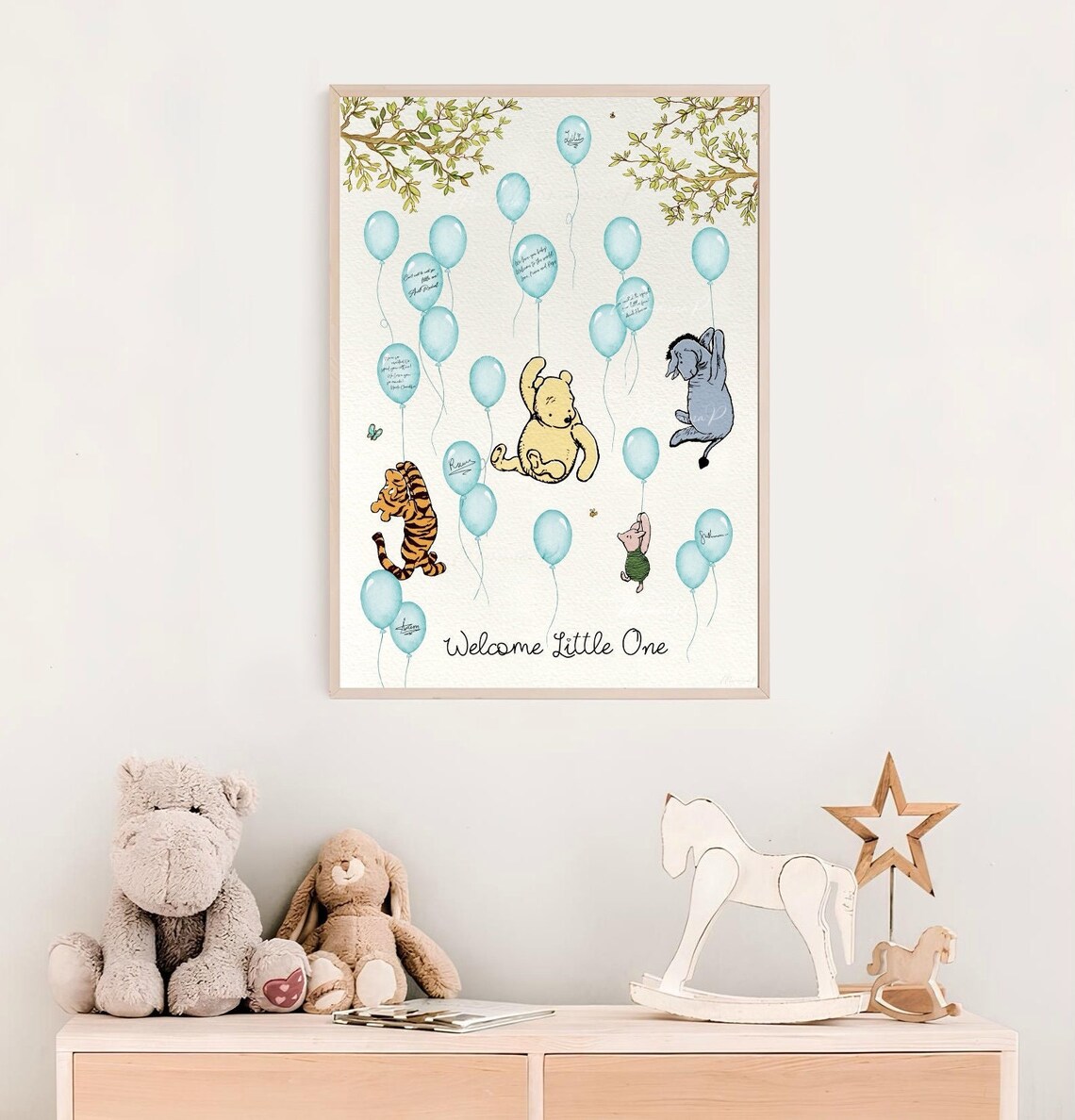 Winnie the Pooh Baby Shower Signature Guest Book Print 21 Blue Balloons ...